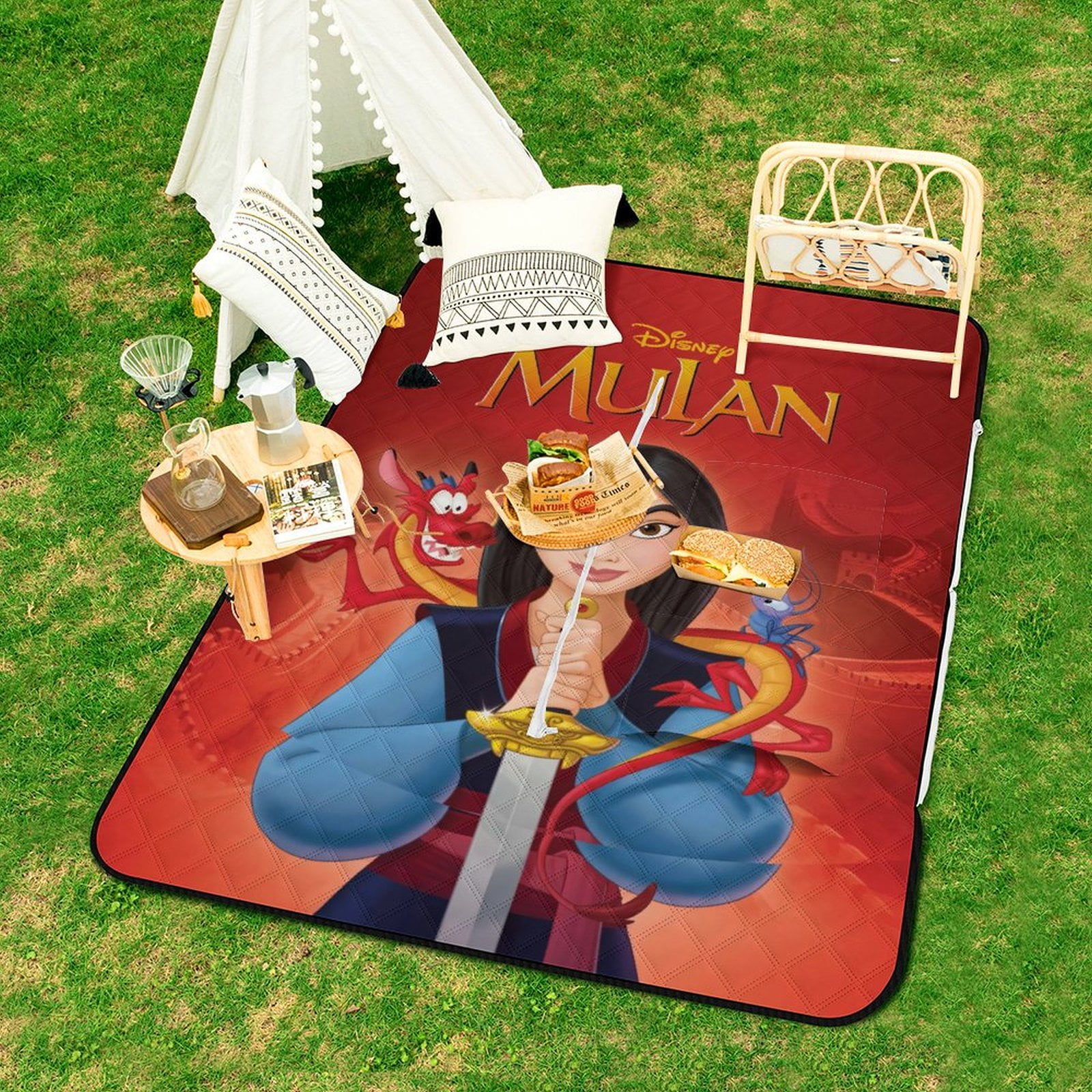 Mulan Anime Half Girl Half Warrior Graphic Extra Large Picnic Blanket ...