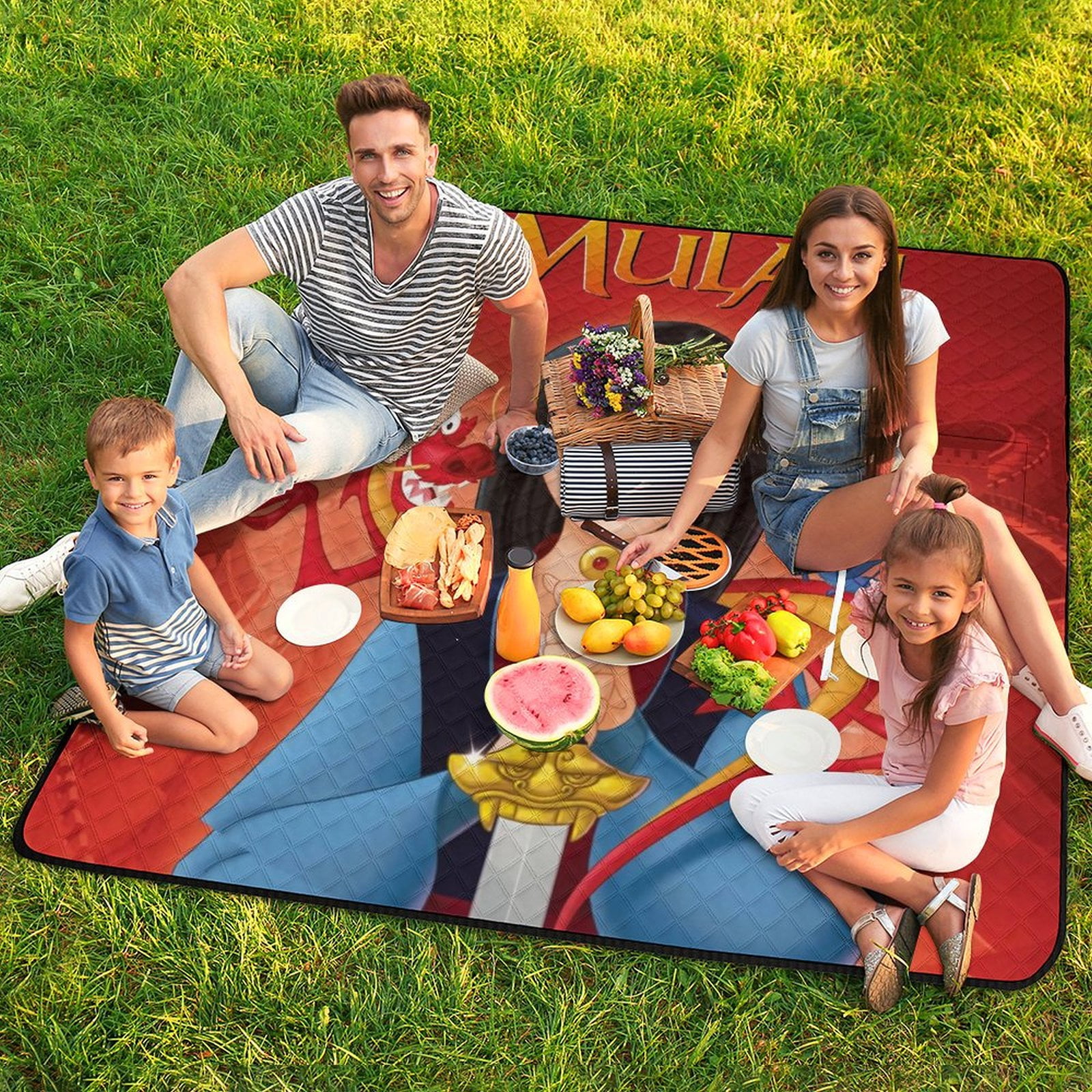 Mulan Anime Half Girl Half Warrior Graphic Extra Large Picnic Blanket ...
