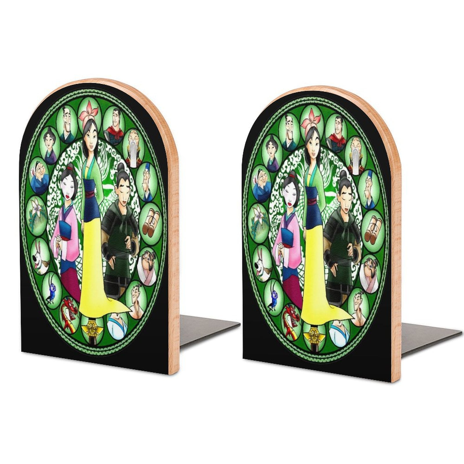 Mulan Stained Glass Lotus Graphic Book Ends,Wood Bookend,Bookend for ...