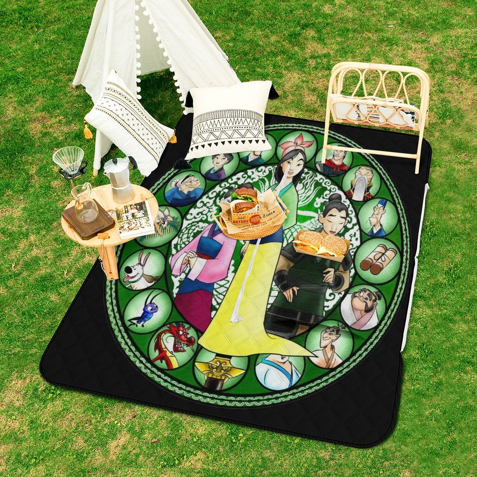 Mulan Stained Glass Lotus Graphic Picnic Blanket Outdoor Extra Large ...