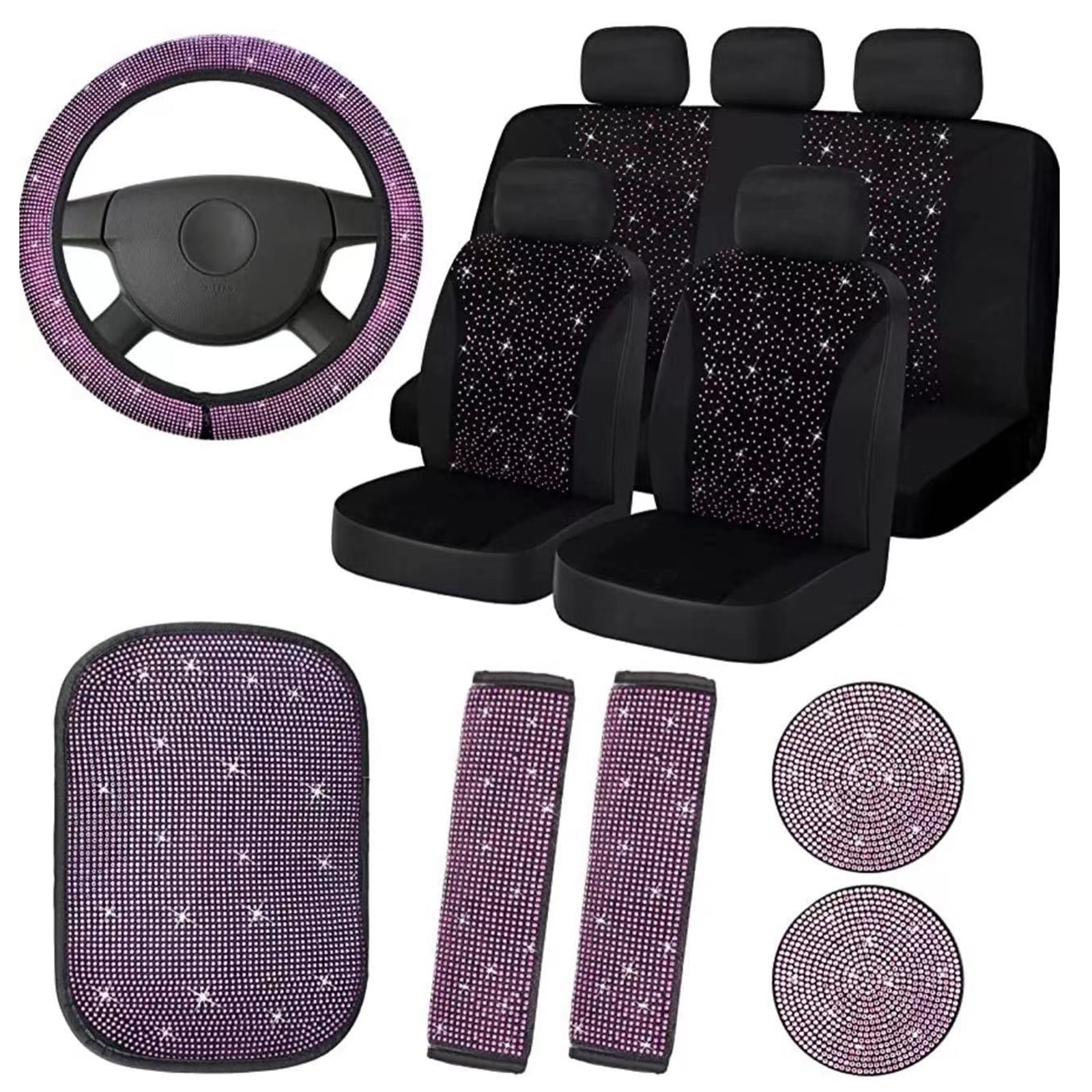 Mulanimo 15 Pieces Bling Car Accessories Set for Women Crystal Steering ...