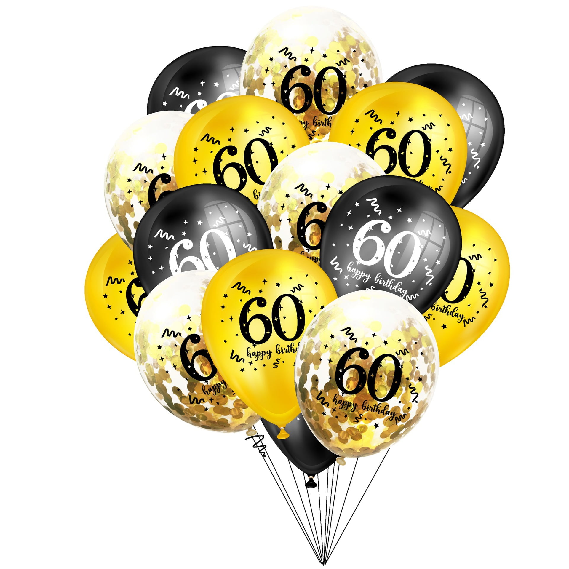 Mulanimo 15Pcs 30th 40th 50th 60th 70th 80th Year Old Latex Balloon Confetti Balloon Set ...