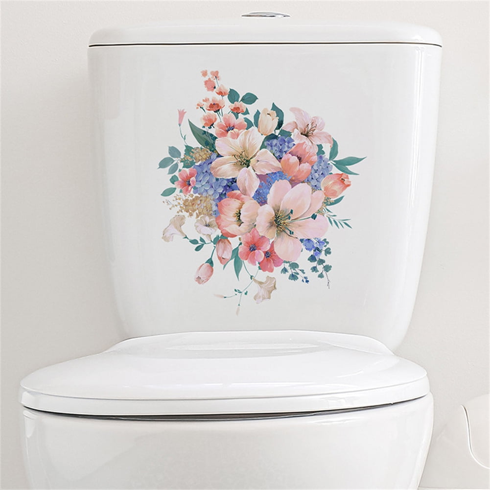 Mulanimo Flowers Pattern Toilet Stickers Self-adhesive Toilet Lid ...