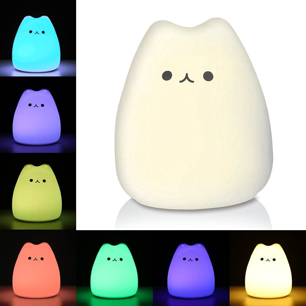 Mulanimo LED Cat Night Light, Battery Powered, Silicone Nursery Lamp, 7 ...