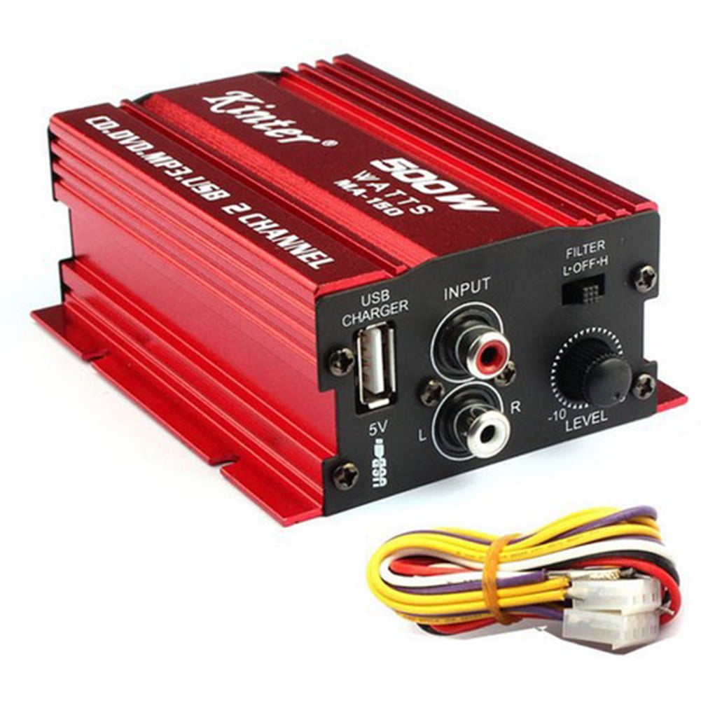 Yesurprise MA150 500W 12V 2 Channel Hi-Fi Aluminum RCA Audio Amplifier ...