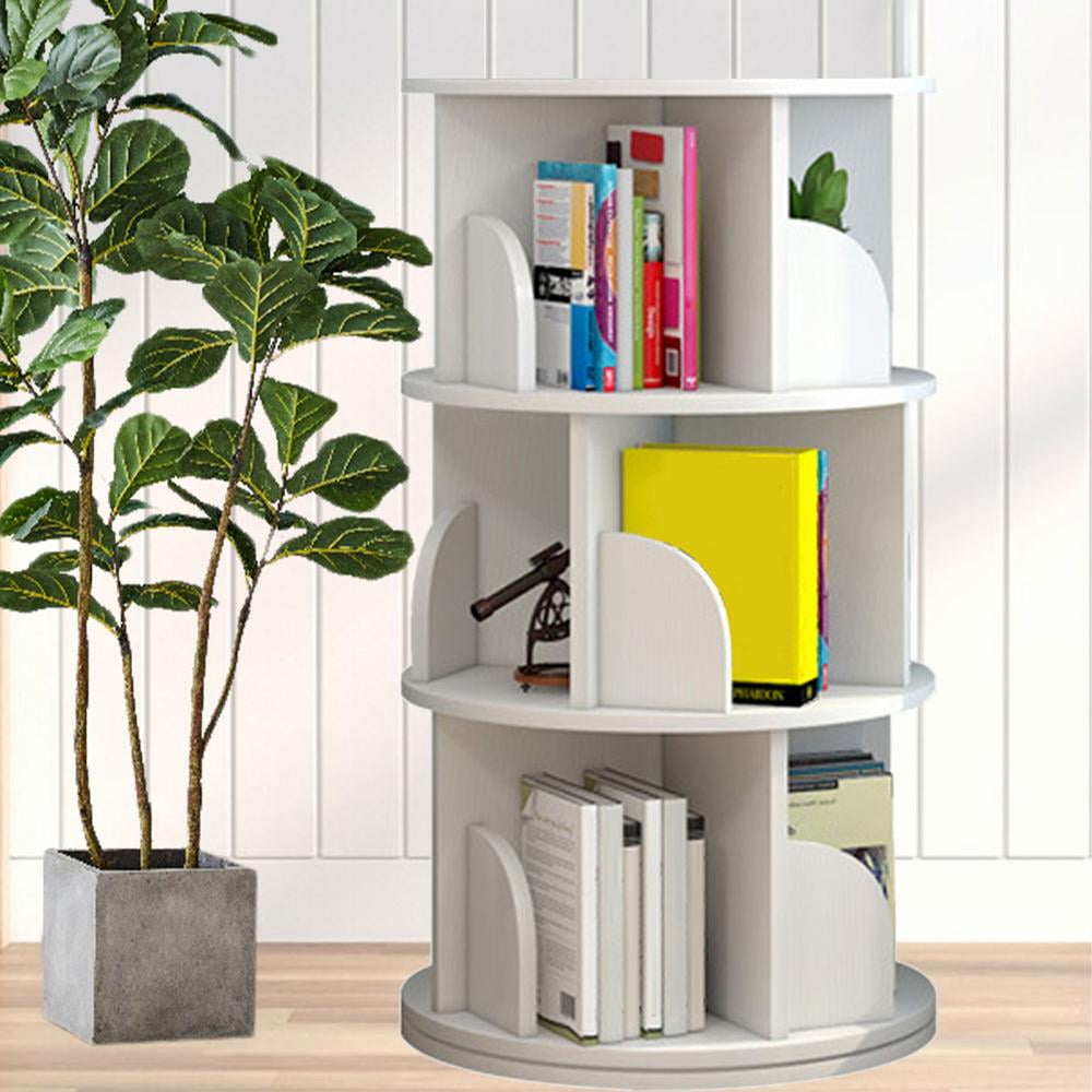 Mulaxen 3 Tier Small Rotating Bookshelf, Revolving Bookcase 360 Display ...