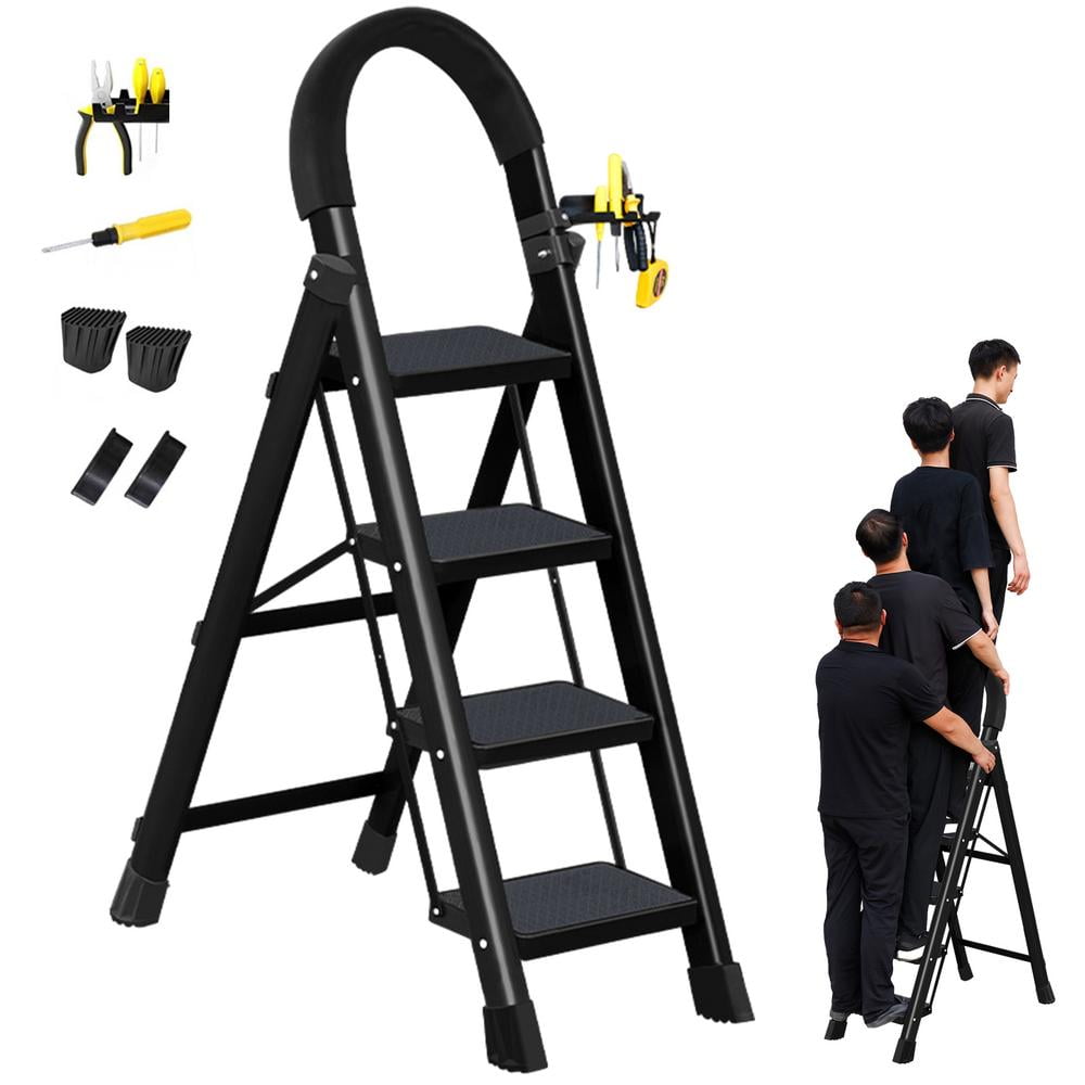Mulaxen 4 Black Pommel Step Ladder , Folding Step Stool, Heavy-Duty ...