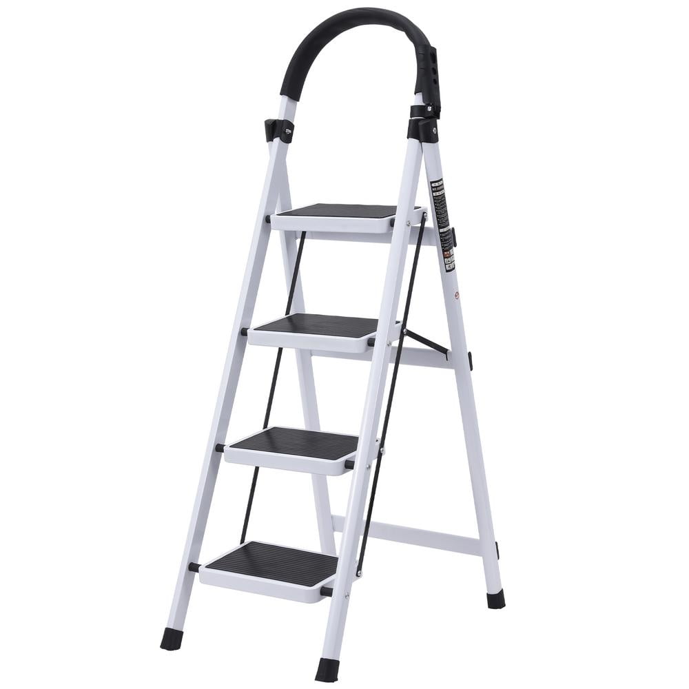 Mulaxen 4 White Step Ladder , Folding Step Stool, Heavy-Duty Sturdy ...