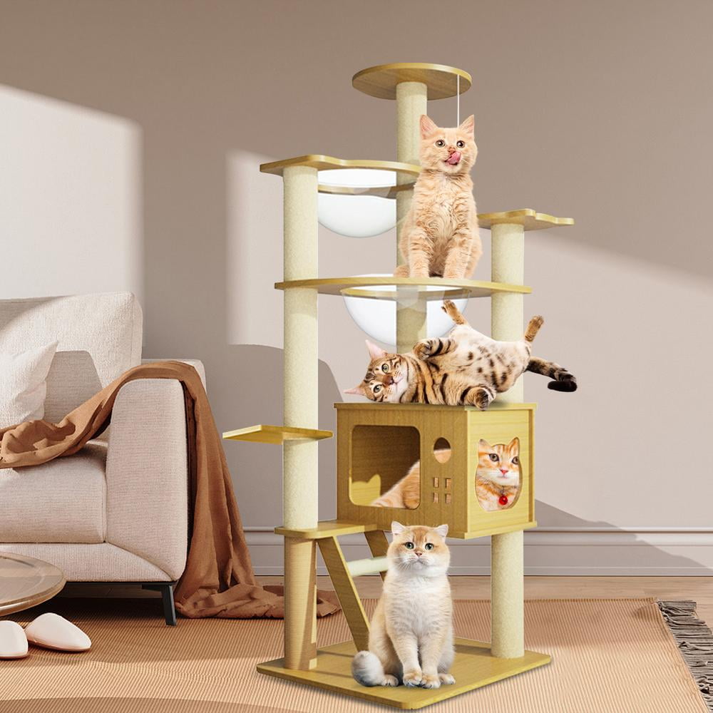 Mulaxen 51" Cat Tree ,Wood Cat Tree Tower Cat Condo With Large Perch ...
