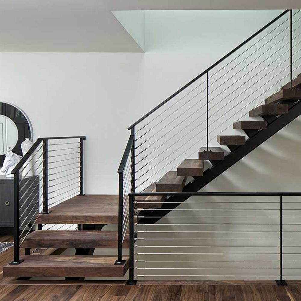 Mulaxen 6'6" Stainless Steel Handrail Black Rectangular Handrail Top ...