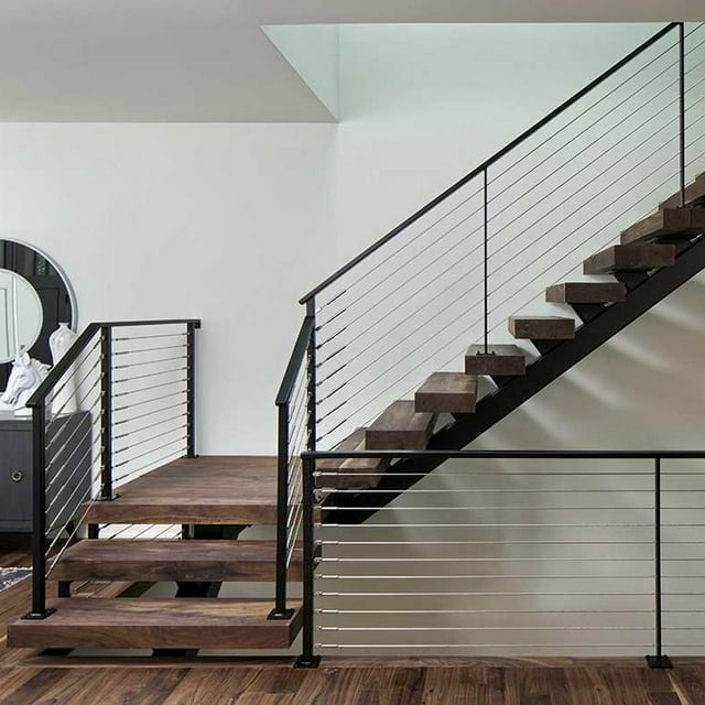 Mulaxen 6'6" Stainless Steel Handrail Black Rectangular Handrail Top ...