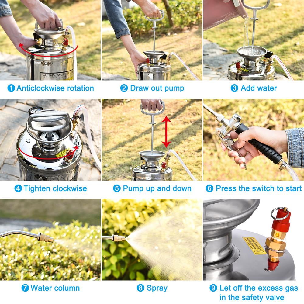 Mulaxen 6L 1 Gallon Stainless Steel Sprayer, 12.6 inches Reinforced ...