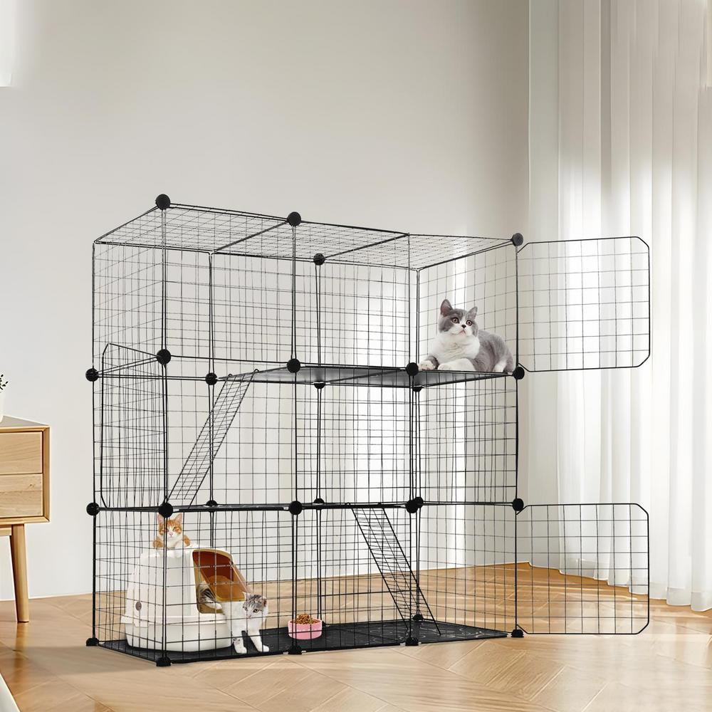 Mulaxen Large 3-Tier Cat Durable, Cat Cage Indoor Cat Enclosures DIY ...