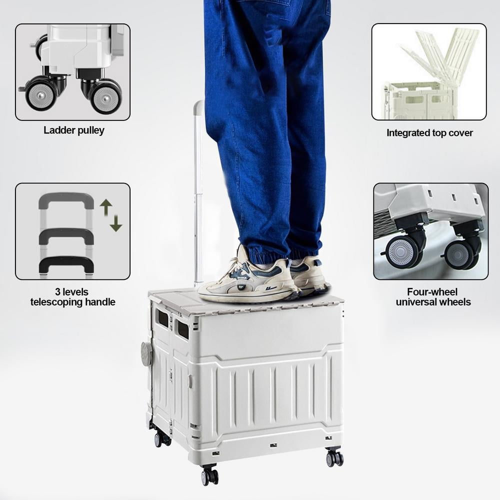 Mulaxen Portable Folding Utility Cart with Lid，Crate on Wheels Portable ...