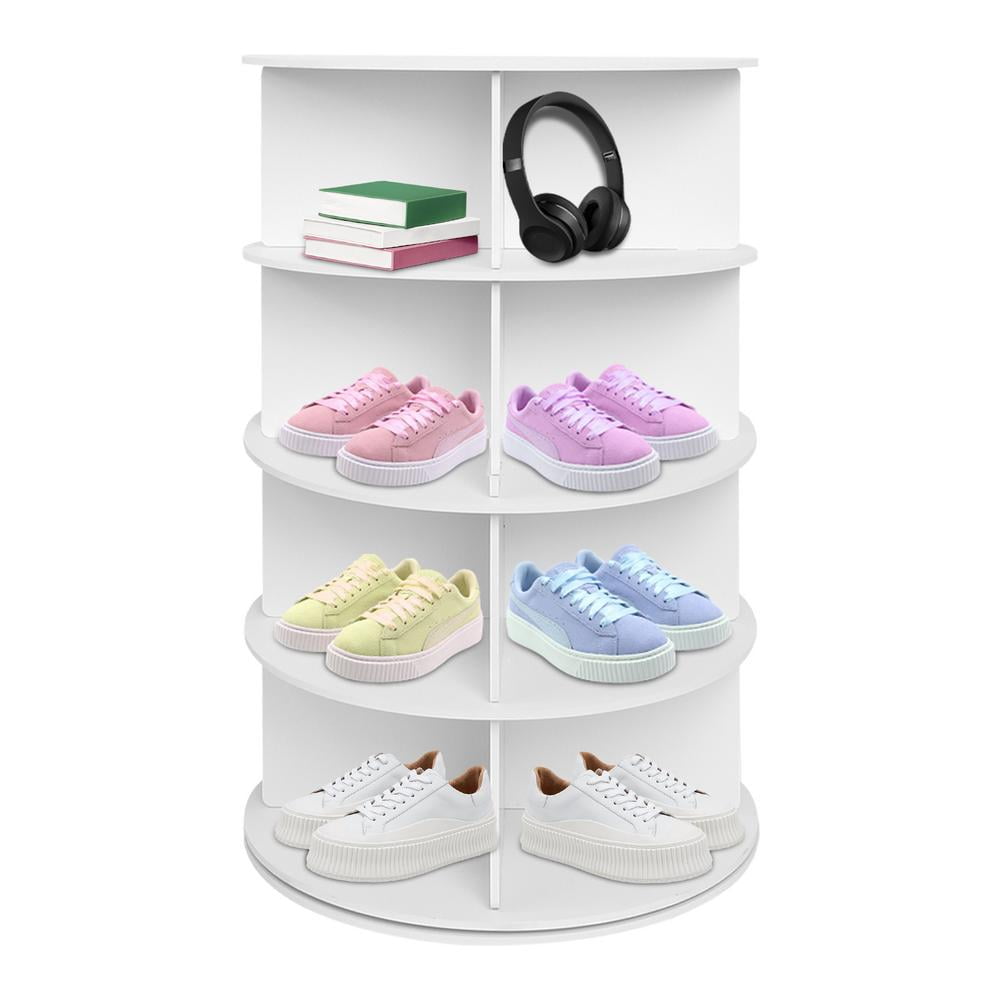 Mulaxen Shoe Rotating Organizer 4-Tier Vertical White Shoe Rack Shoe ...