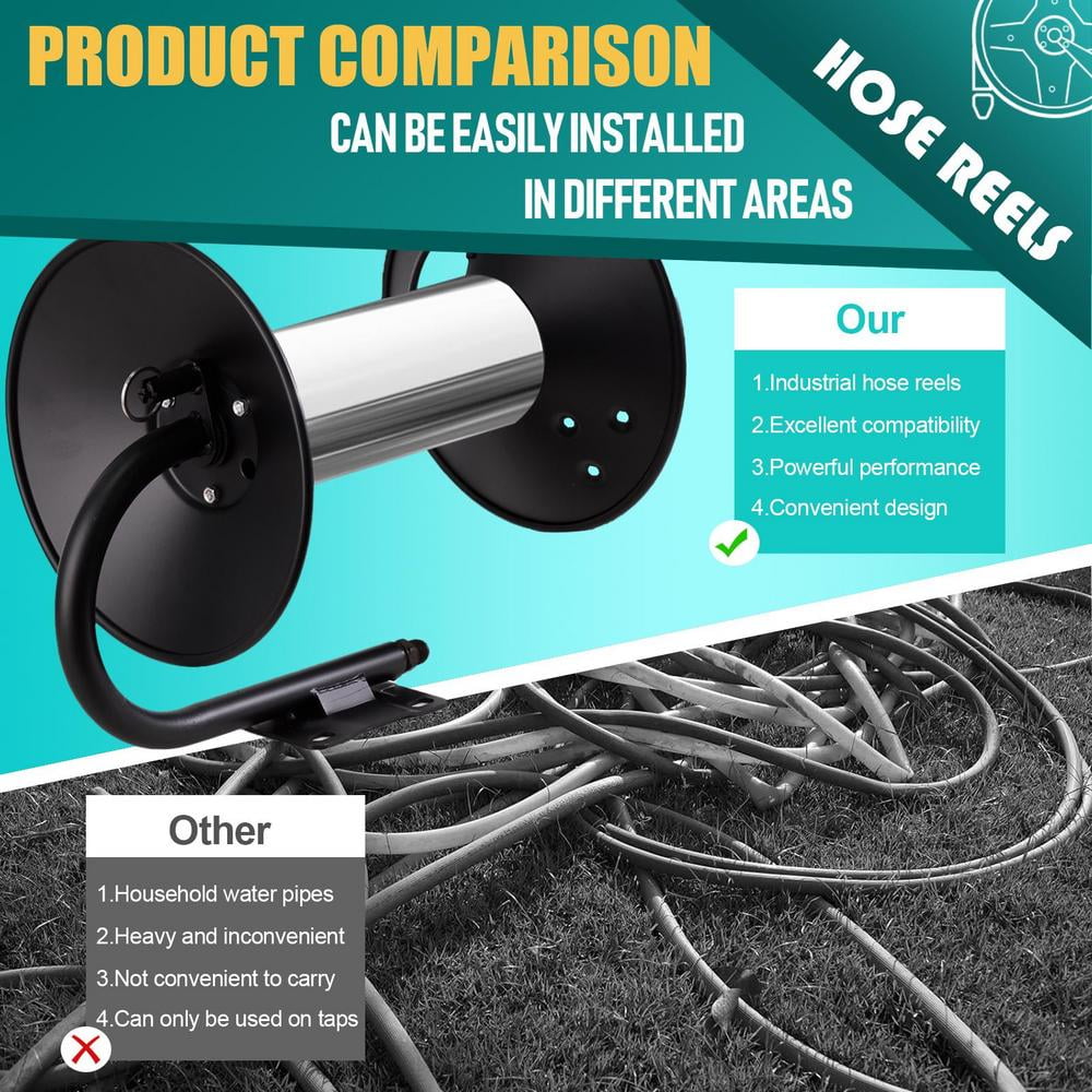 Mulaxen Steel Hose Reel 100ft Manual Crank Hose Reel with 3ft Jumper ...