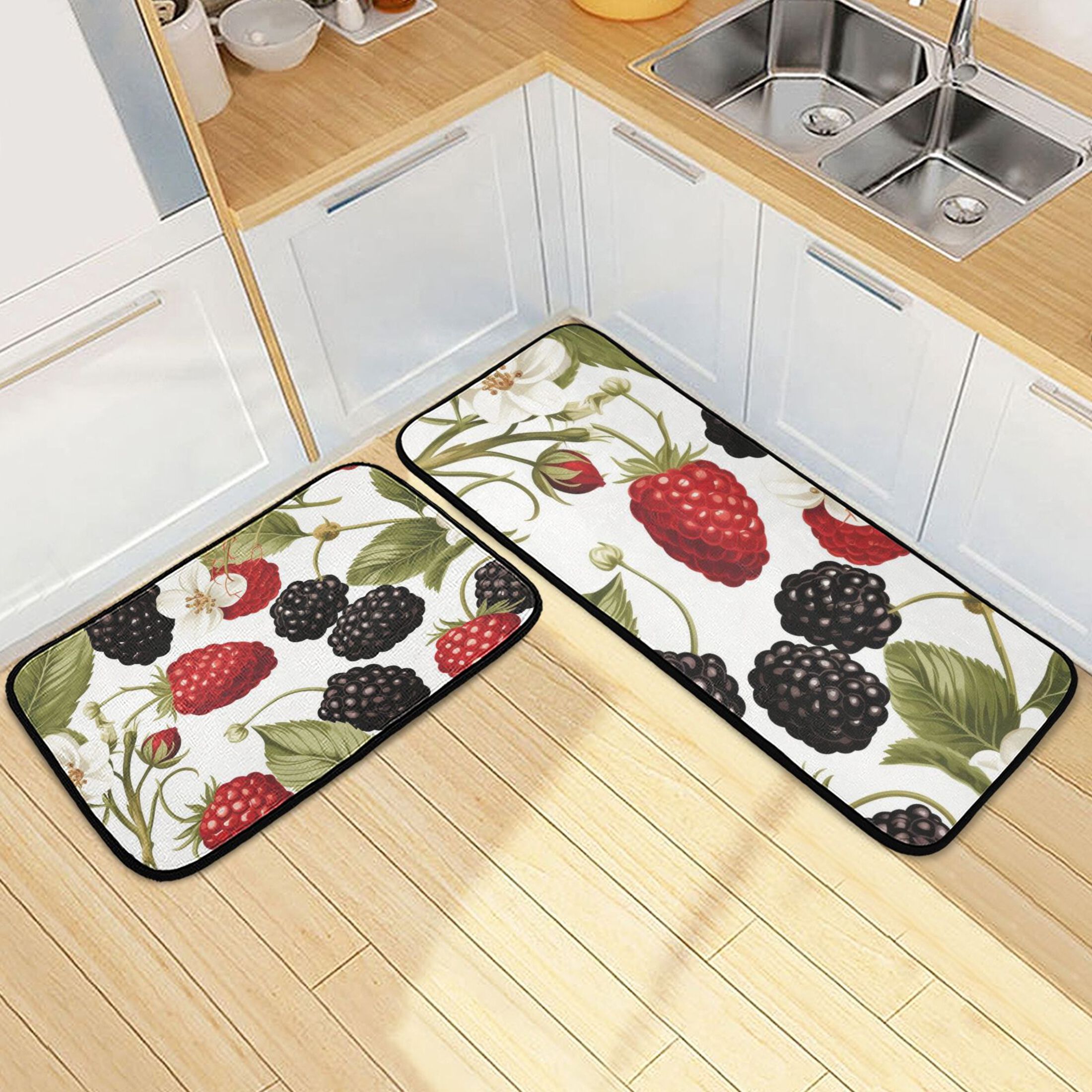 Mulberries Fruits Kitchen Rugs Set of 2 Non Slip Floor Foam Mat ...