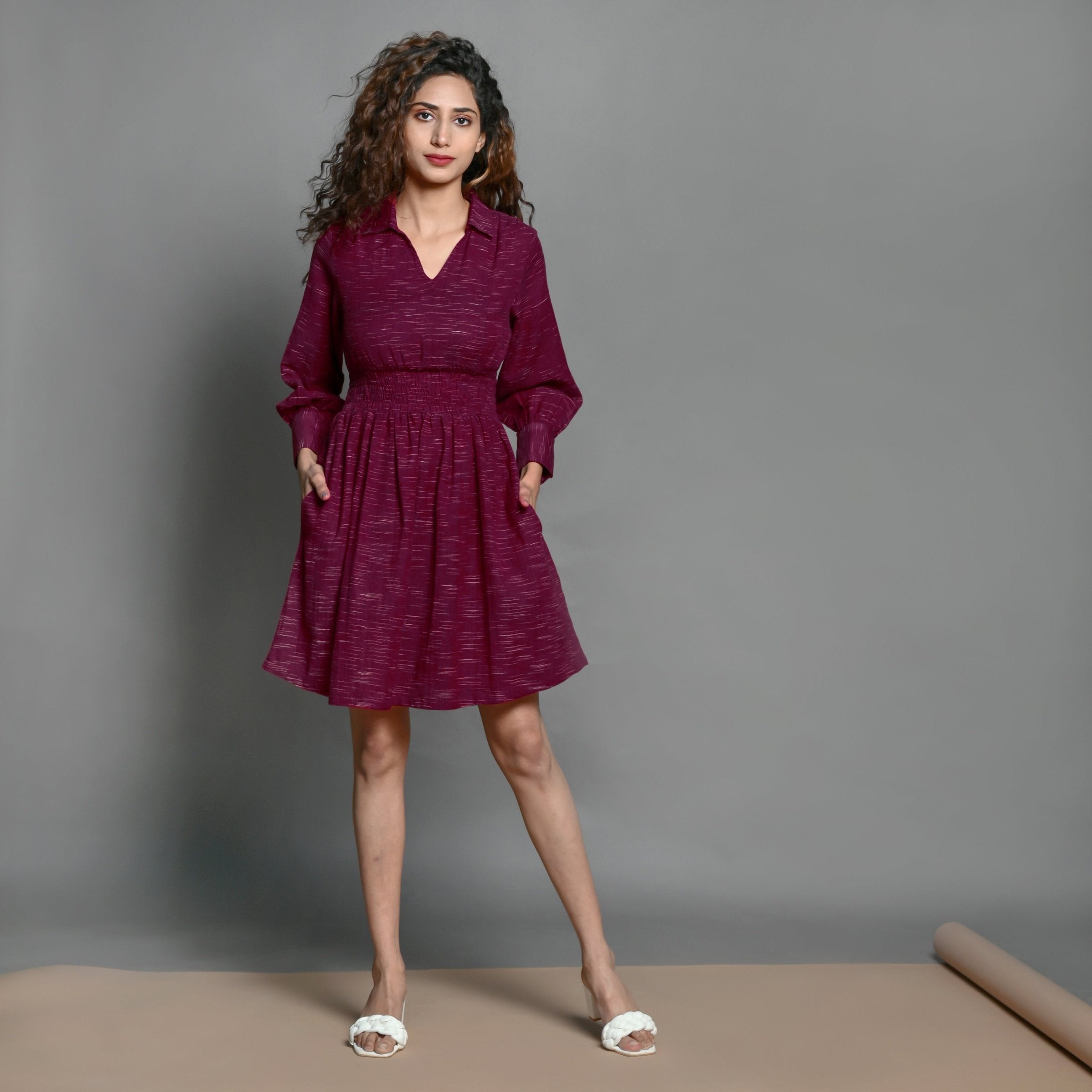 Mulberry Handspun Cotton Split Neck Short Skater Dress - Walmart.com