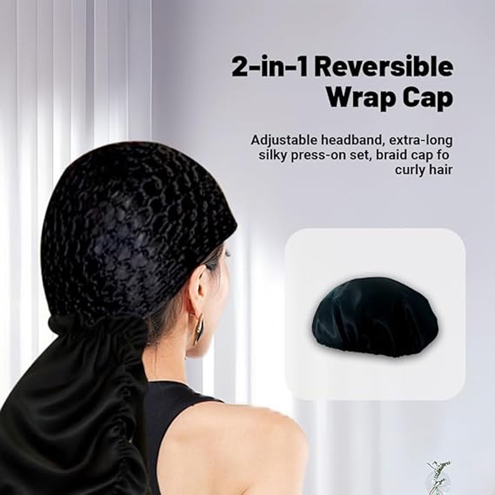 Mulberry Silk Bonnet, Adjustable 2 in 1 Silk Press Wrap Cap Hair Net ...