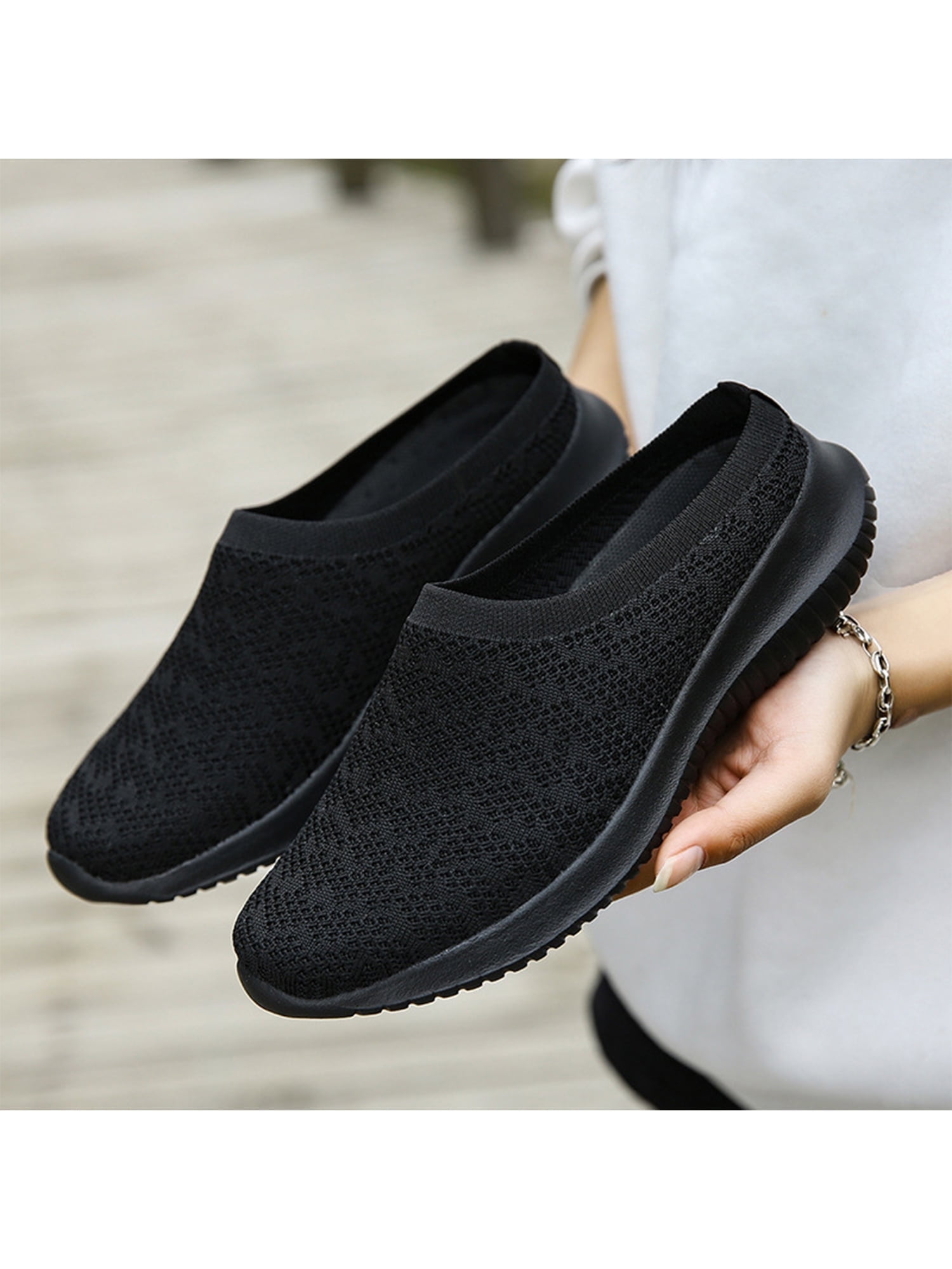 Mules Shoes for Women Slip on Sneakers Backless Walking Shoes Black 10 ...