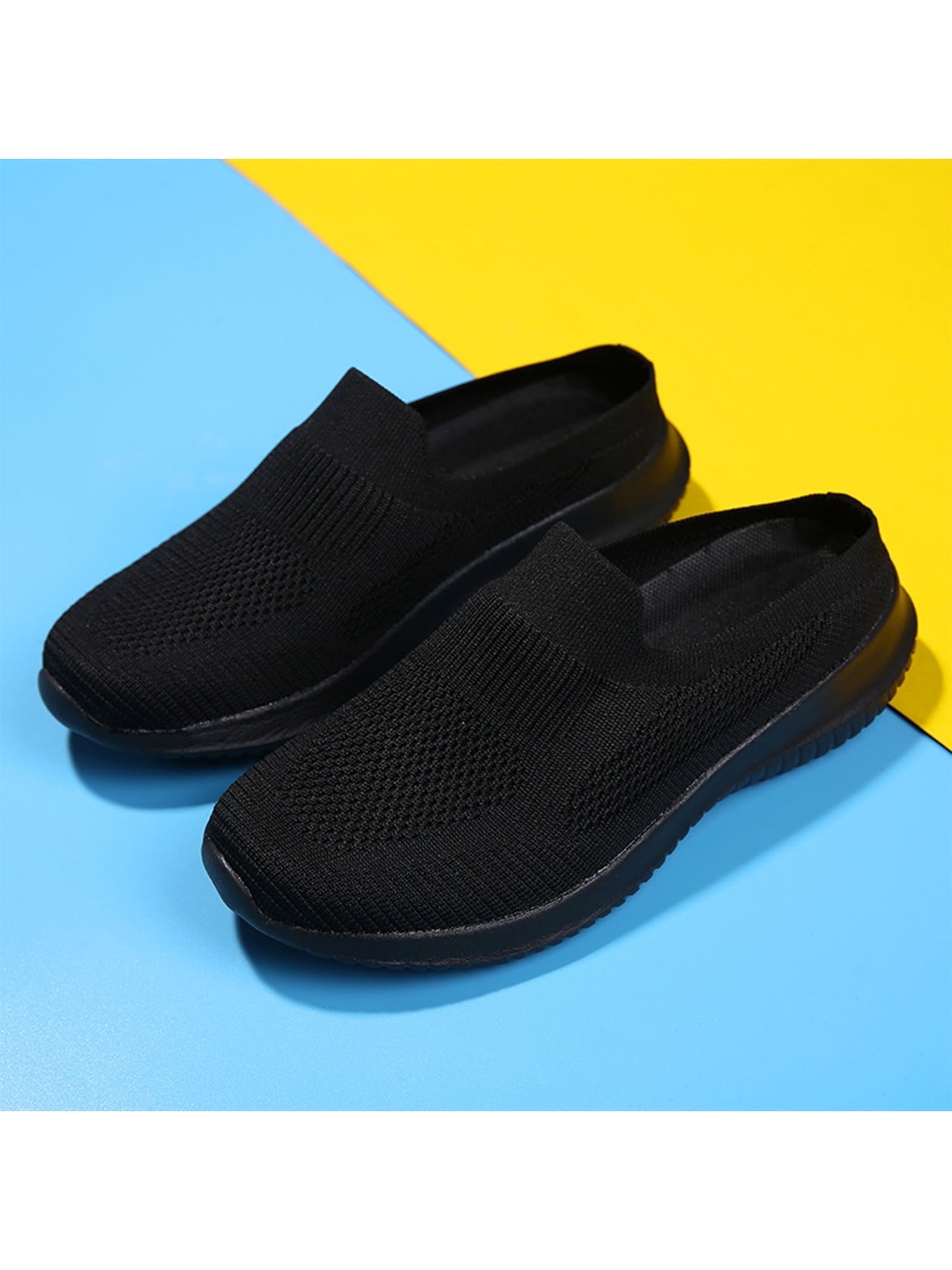 Mules Shoes for Women Slip on Sneakers Backless Walking Shoes Black# 9. ...