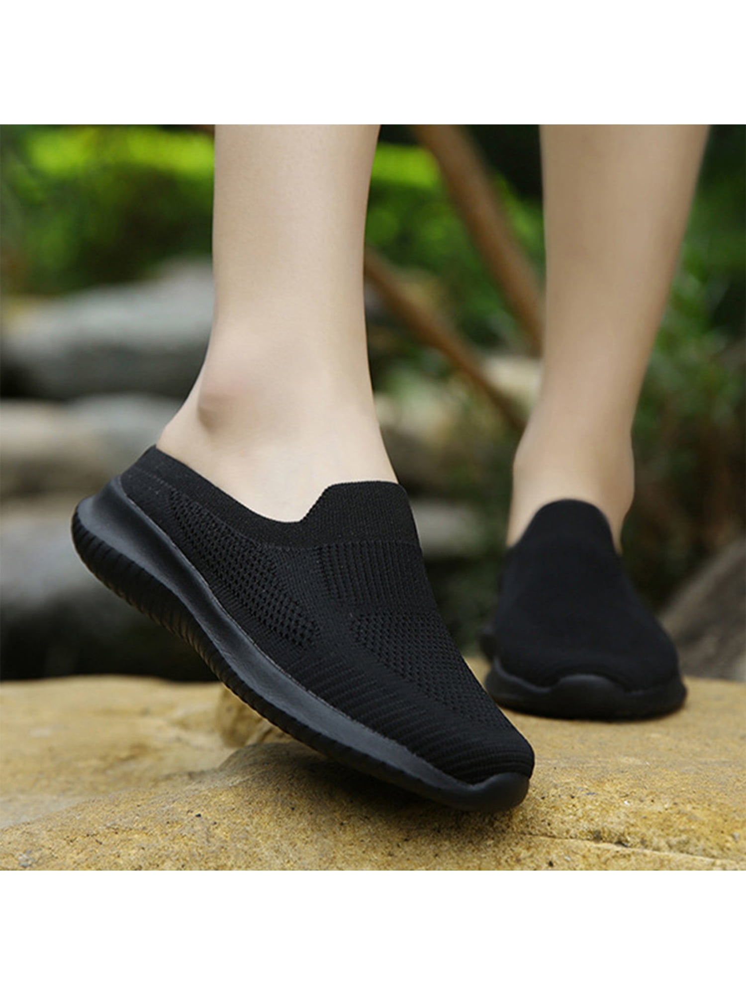 Mules Shoes for Women Slip on Sneakers Backless Walking Shoes Black# 9 ...