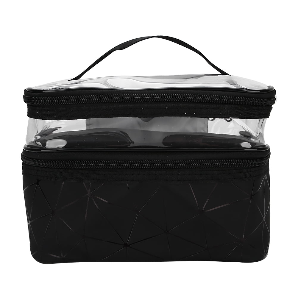 Mulifunctional Cosmetic Case Double Layer Portable Makeup Bag Toiletry Storage Organizerblack