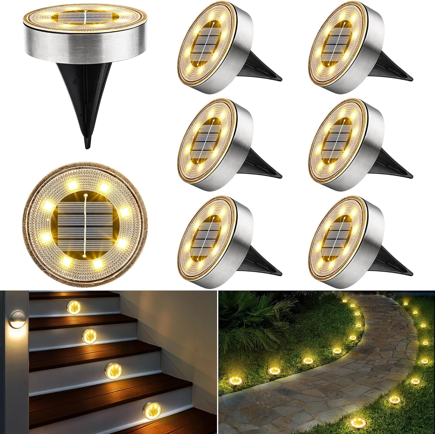 Mulit-Purpose Solar Ground Lights Outdoor - 8 Pack Ip68 Waterproof ...