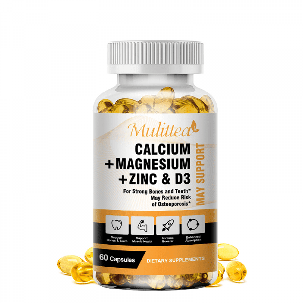 Mulittea Calcium Magnesium Zinc with Vitamin D3 Supplement, Strong ...