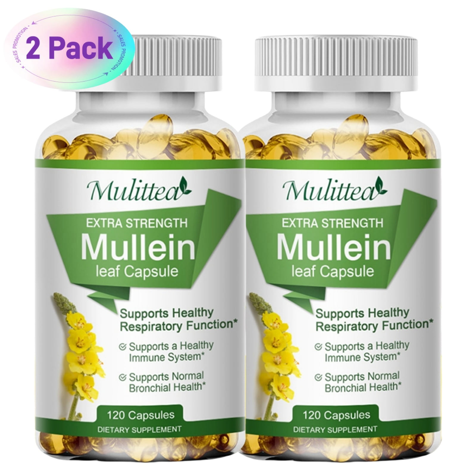 Mulittea Natural Mullein Leaf Capsules Herbal Supplement for Lung ...