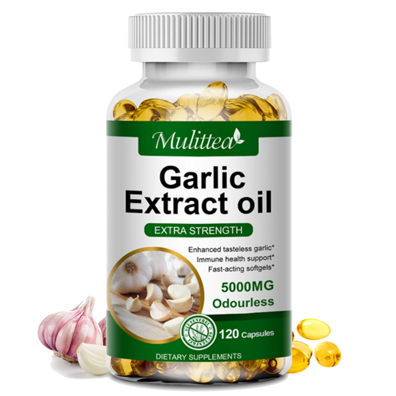 Mulittea Garlic Capsules, 5000mg Alliin, Allinase, Allicin, Heart and ...