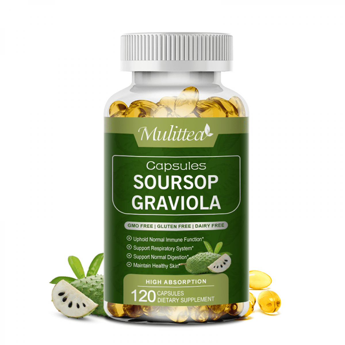 Mulittea High Potency Soursop Graviola 1000mg Capsules |Leaf & Fruit ...