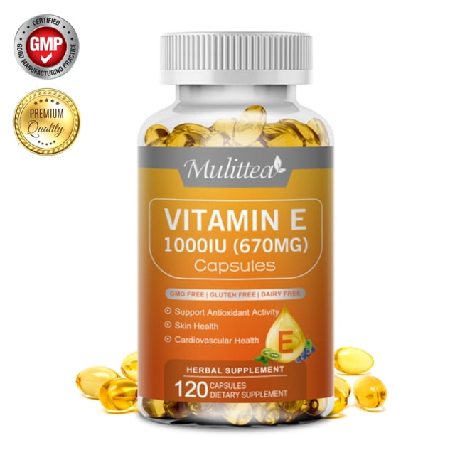 Mulittea Vitamin E 670 mg (1000 IU), 120 Softgels, Natural Antioxidant ...