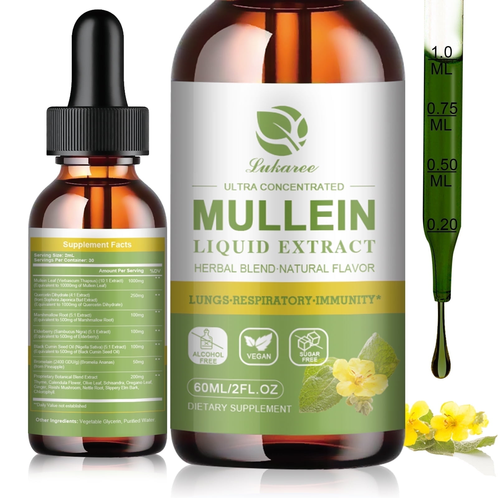 Lukaree Mullein Drops for Lungs, Vegan Mullein Leaf Extract Tincture ...