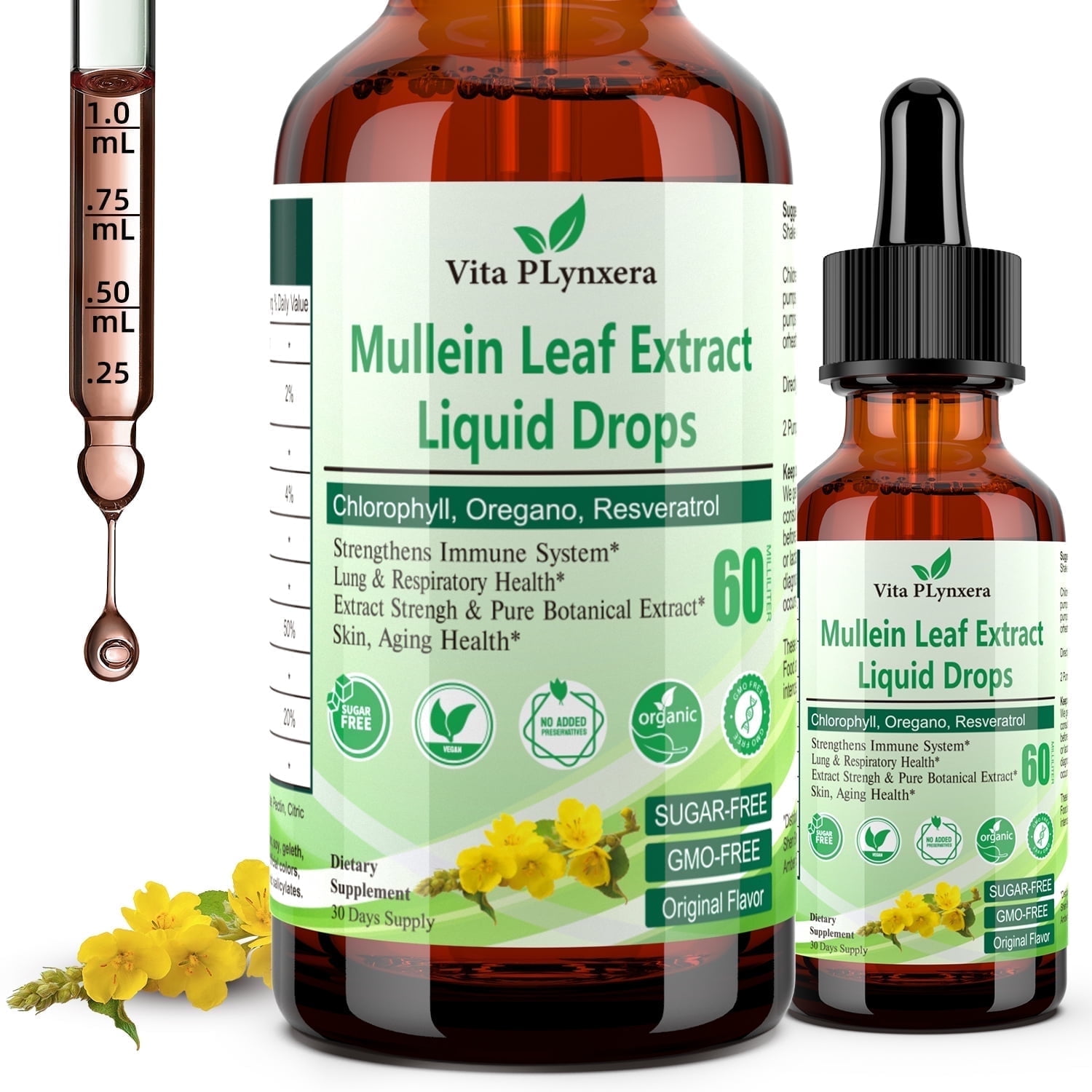 Mullein Drops for Lungs, Organic Mullein Leaf Extract for Lung Detox w ...