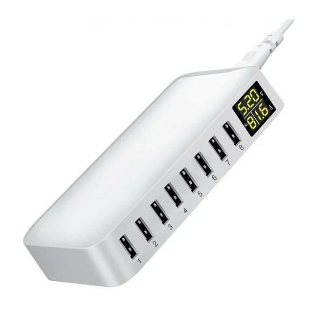 Multi 8 Port USB Fast Charger Desktop Phone LCD Display Charing station ...