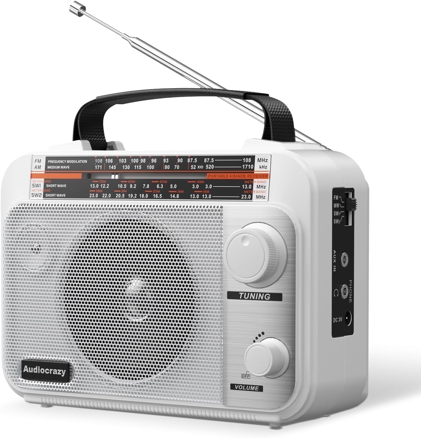 Multi-Band AM/FM/SW1-2 Radio Transistor Radio AC or Battery Operated ...