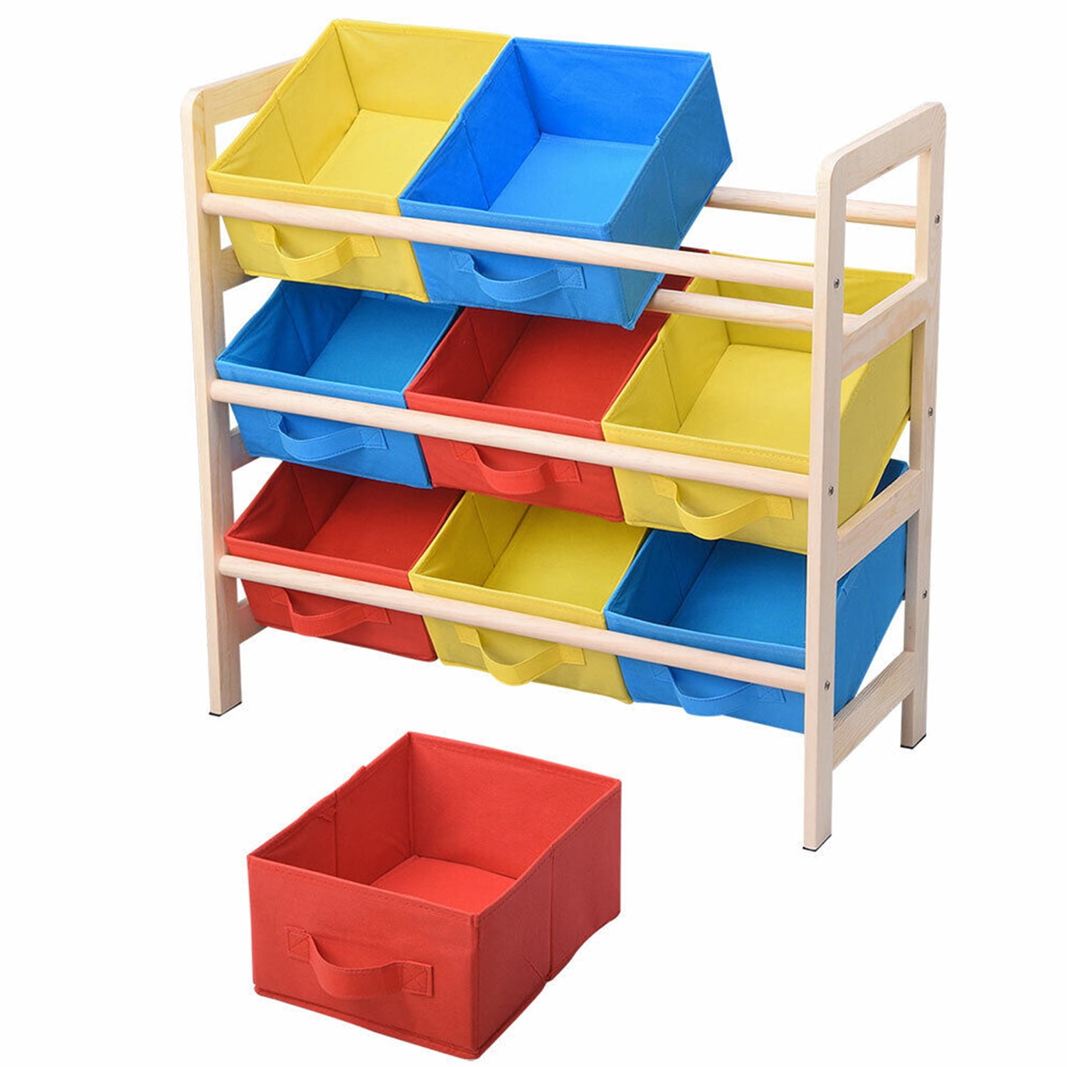 Multi-Bin Toy Organizer with 9 Removable Non-Woven Fabric Bins for ...