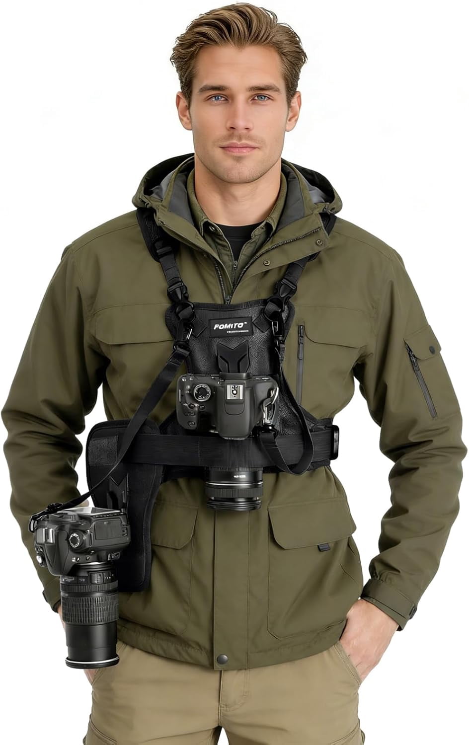 Multi Camera Carrying Chest Harness System Vest with Side Holster for ...