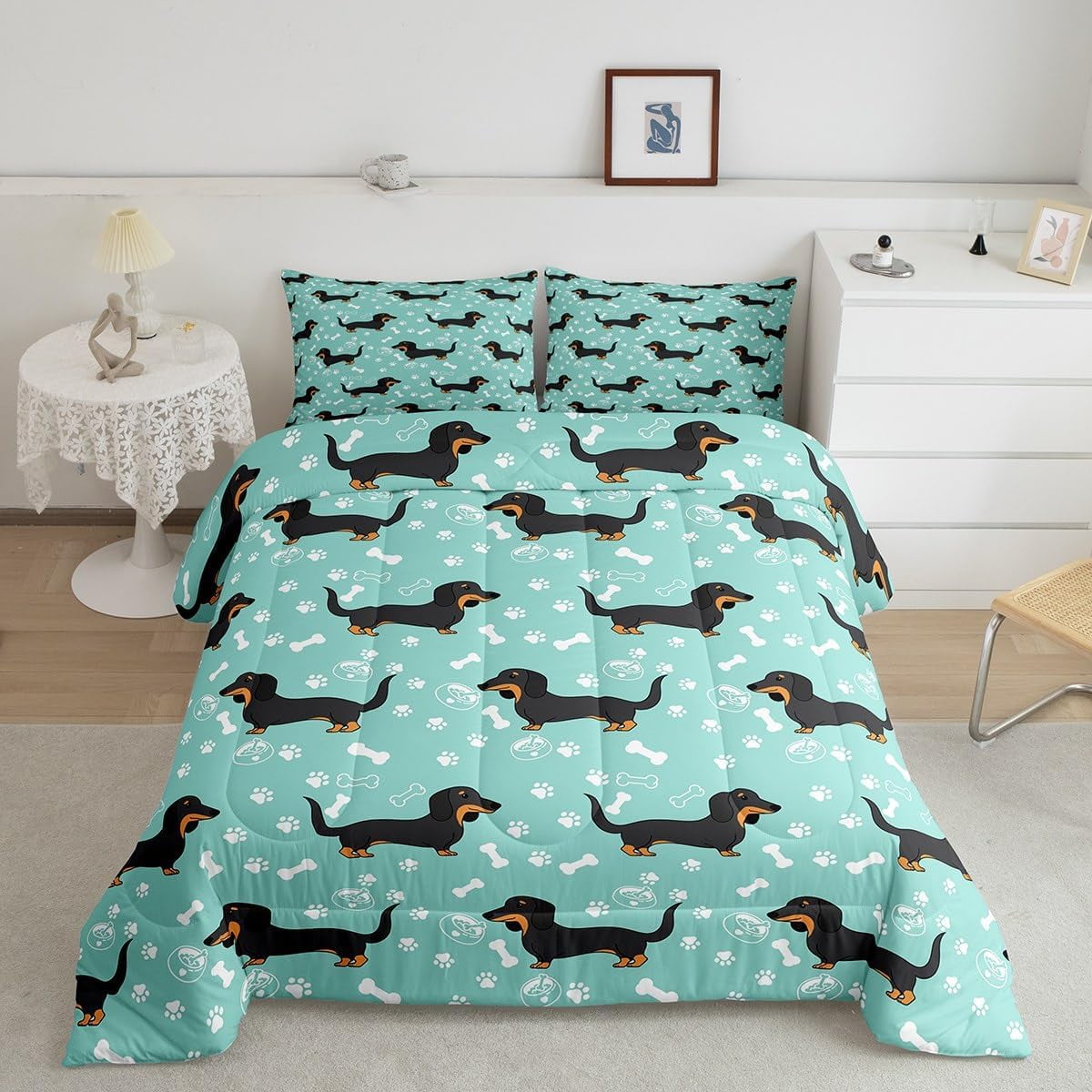 Multi Cartoon Dachshund Comforter Set Cute Puppy Kawaii Pet Pink ...
