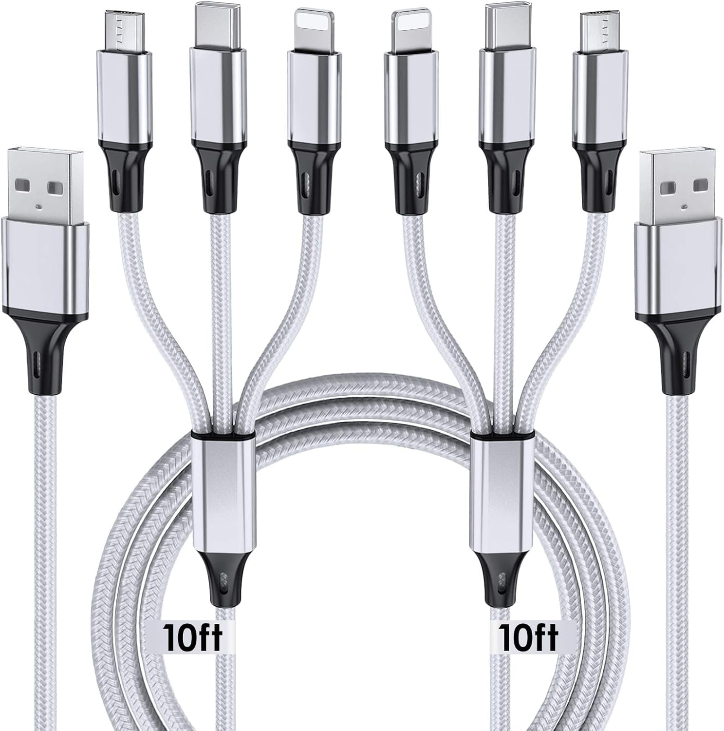Multi Charging Cable, 10ft 2Pack Multi Phone Charger Cable Braided ...