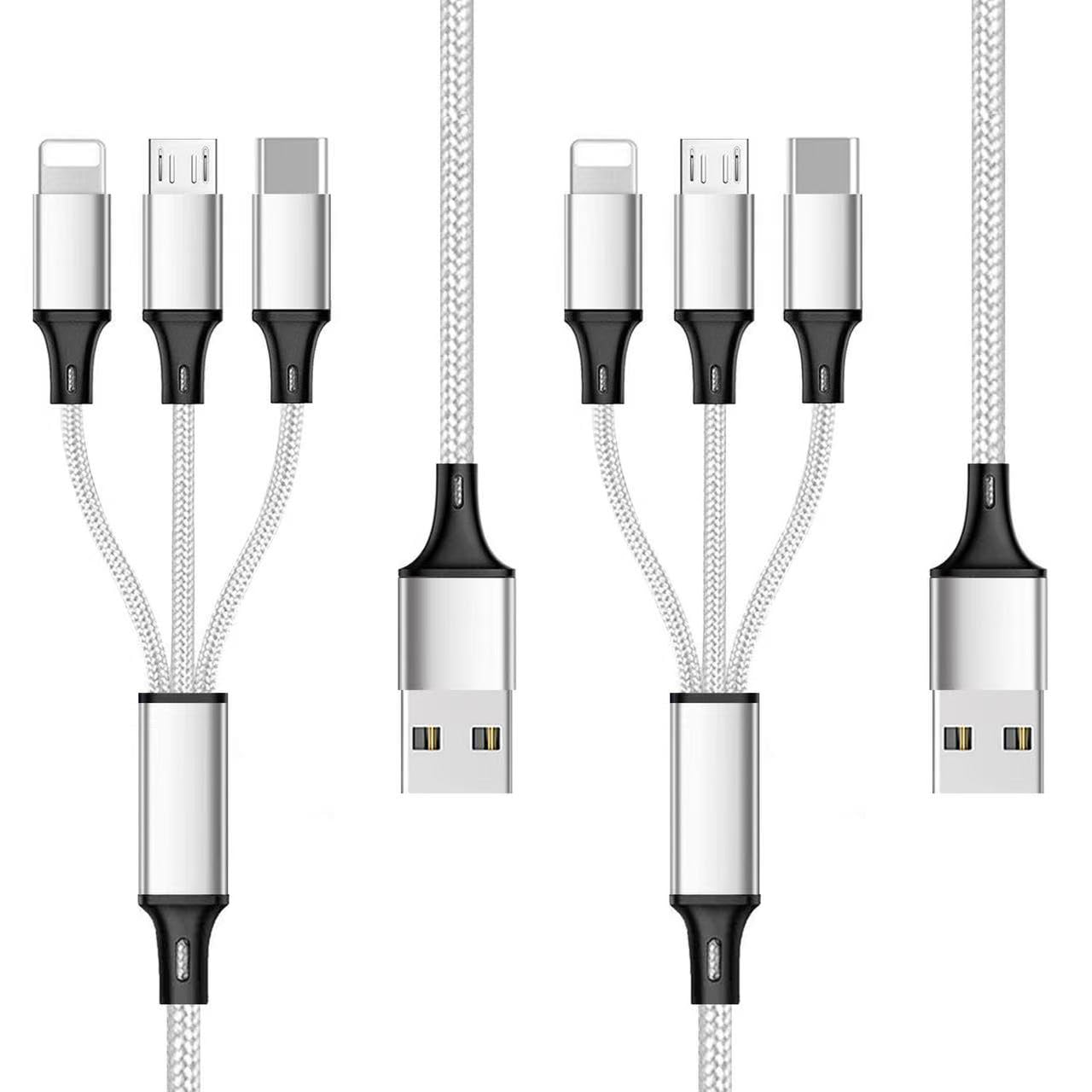 Multi Charging Cable 2Pack 4FT 3 in 1 Nylon Braided Multiple USB Fast ...