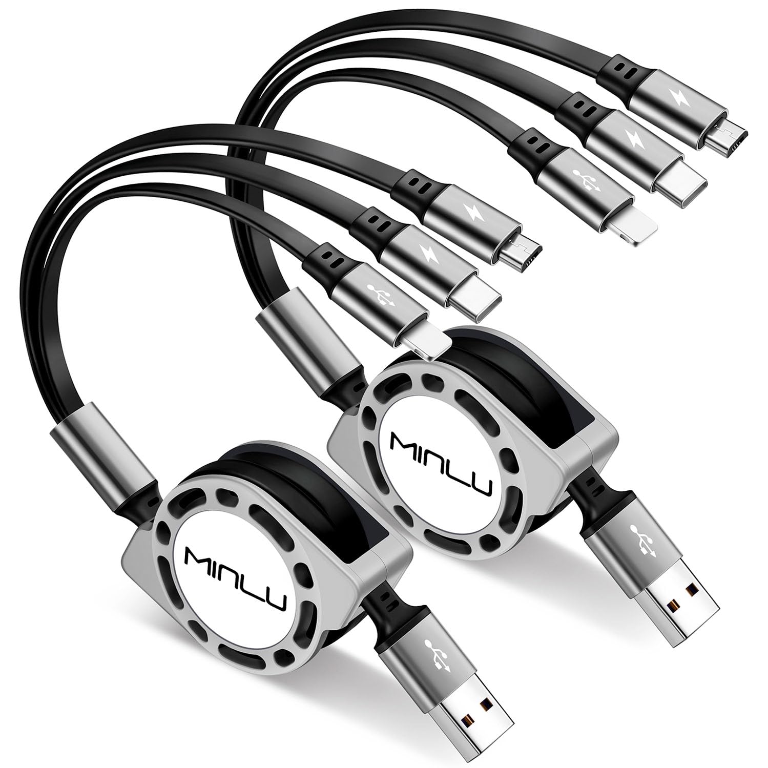 Multi Charging Cable 3A, [2Pack 4ft] Retractable Multi Charging Cord 3 in 1 Fast Charger Cord ...