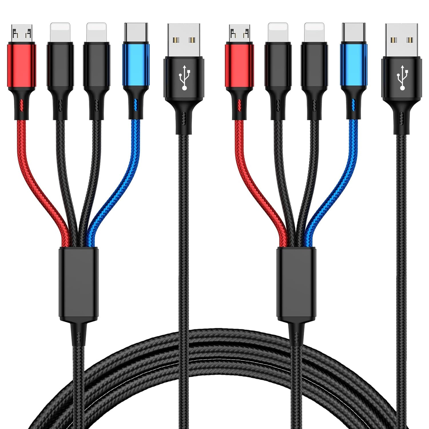 Multi Charging Cable 4-in-1 Multi Charger Cable [2Pack-4FT] Nylon Braided Multiple USB Charging ...