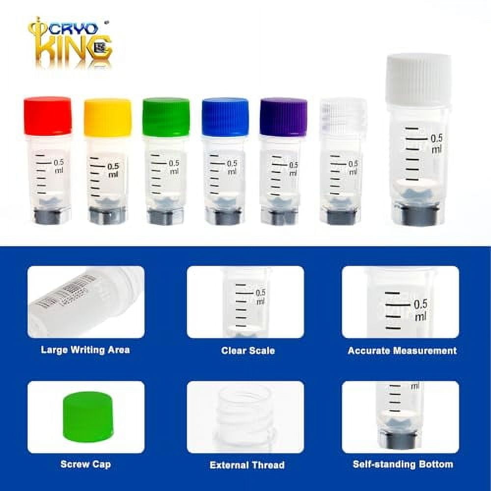 Multi-Coded Cryogenic Vials 0.5 ml, 500 Pcs Sterile Cryotubes with Red ...