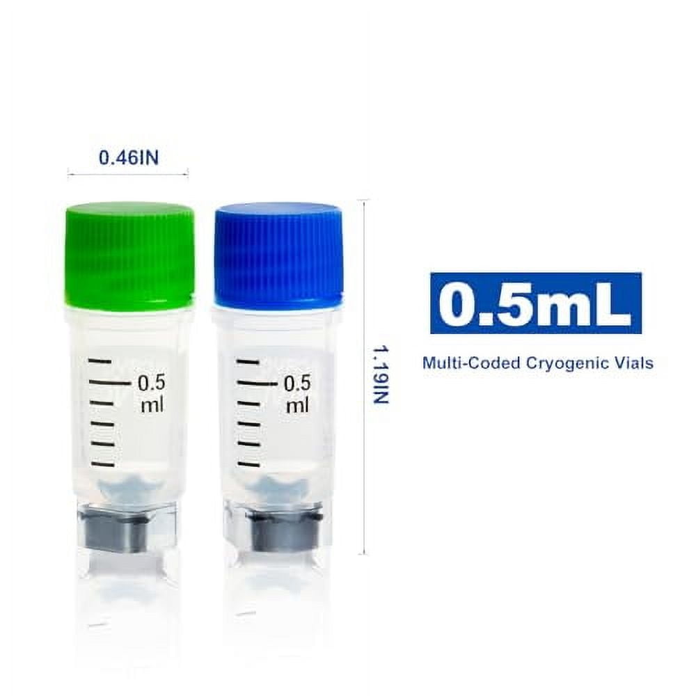 Multi-Coded Cryogenic Vials 0.5 ml, 500 Pcs Sterile Cryotubes with Red ...