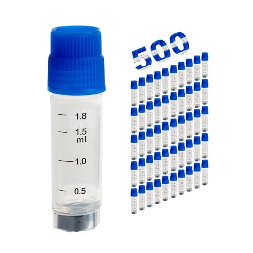 Multi-Coded Cryogenic Vials 2.0 ml, 500 Pcs Sterile Cryotubes with Blue Caps, Polypropylene ...