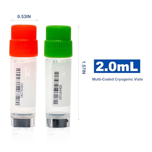 Multi-Coded Cryogenic Vials 2.0 ml, 500 Pcs Sterile Cryotubes with Red Caps, Polypropylene ...