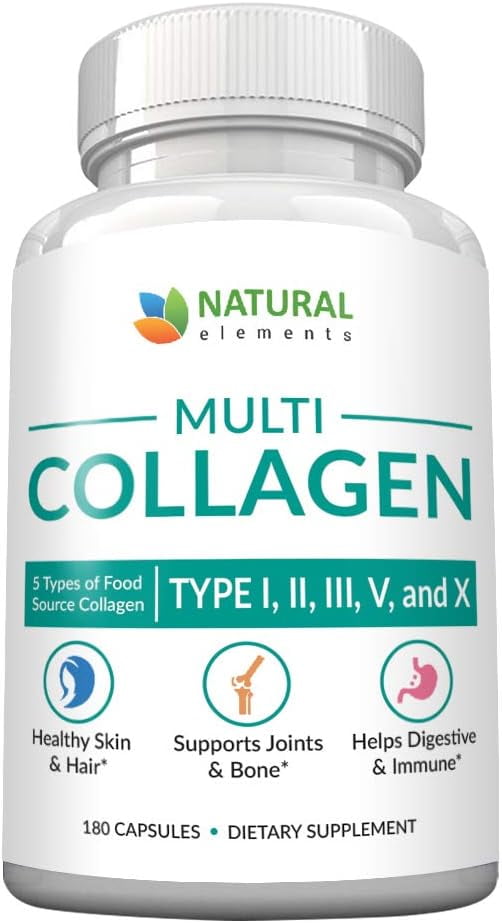 Multi Collagen 180 Protein Capsules - Type I, II, III, V, X Collagen ...