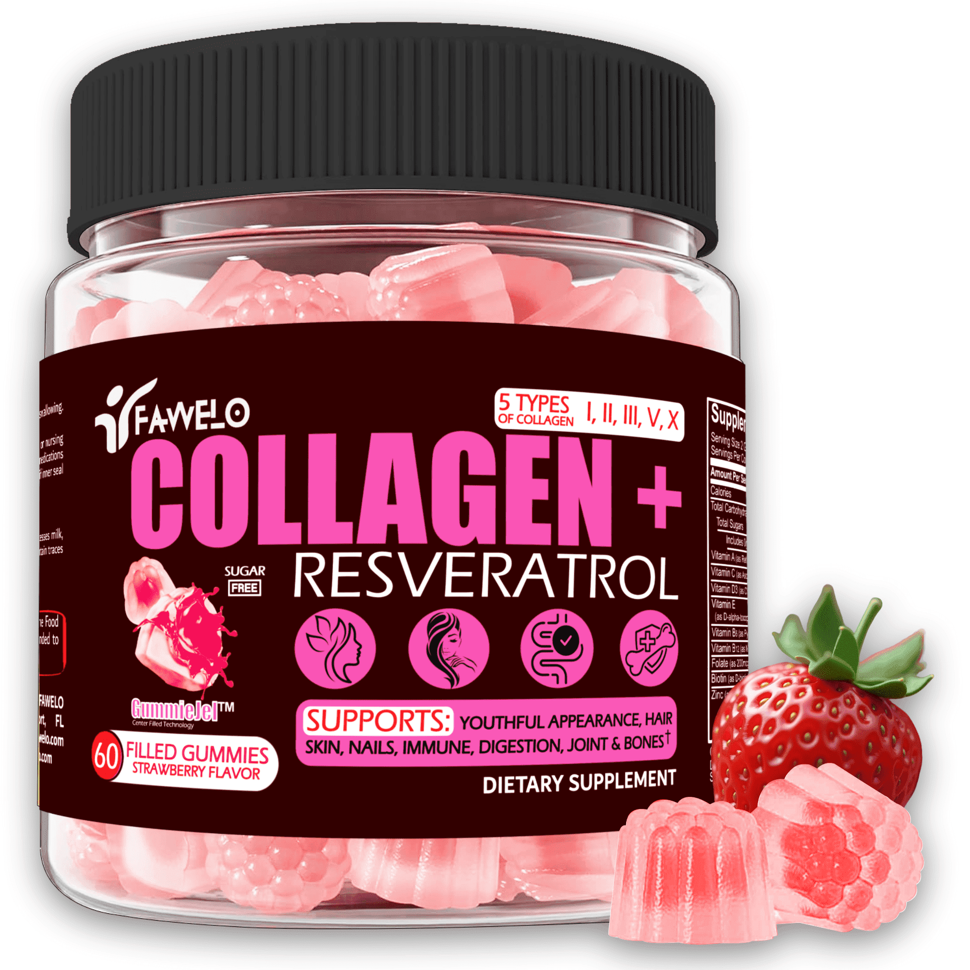 Multi Collagen Gummies Peptides Hydrolyzed Type I, II, III, V, X Plus ...